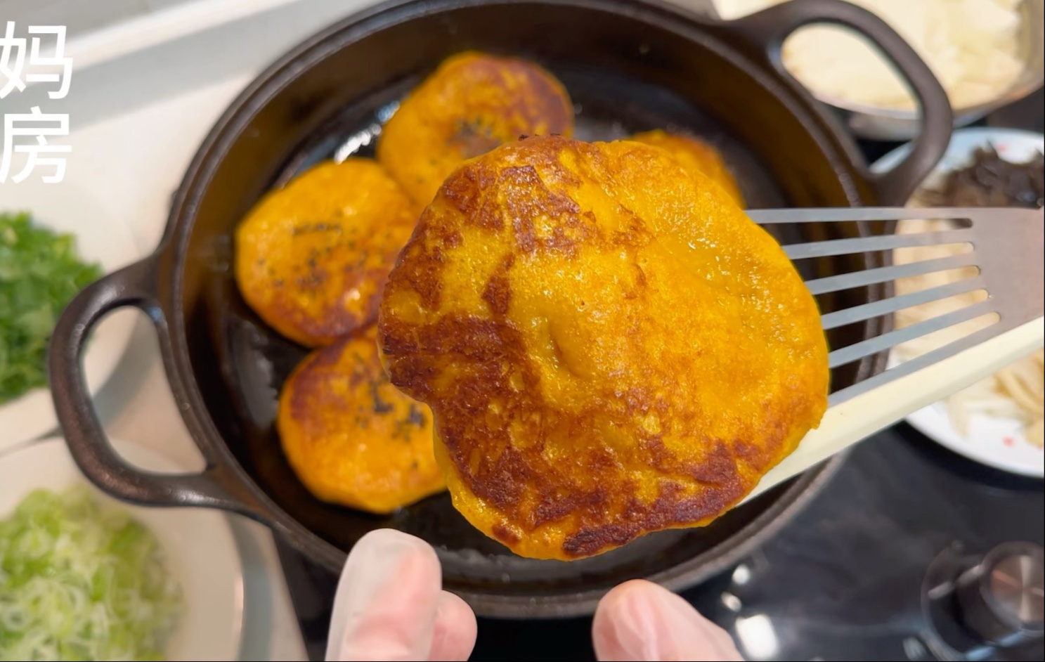 Sweet, soft, and chewy pumpkin pancakes paired with piping-hot tofu ...