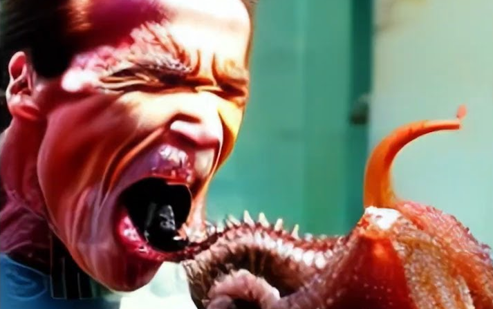 AI-Generated Schwarzenegger Eating Squid and Octopus - BiliBili