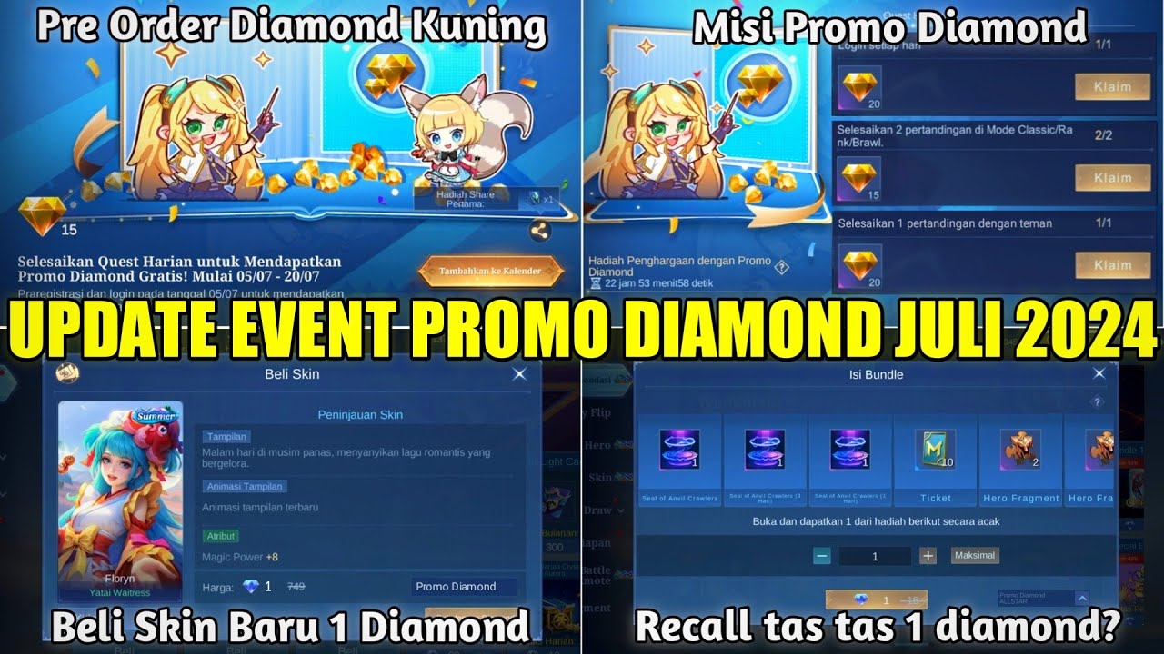 UPDATE FULL INFO EVENT PROMO DIAMOND KUNING MLBB JULI 2024! BELI SKIN EPIC 1 DIAMOND LAGI GUYS ...