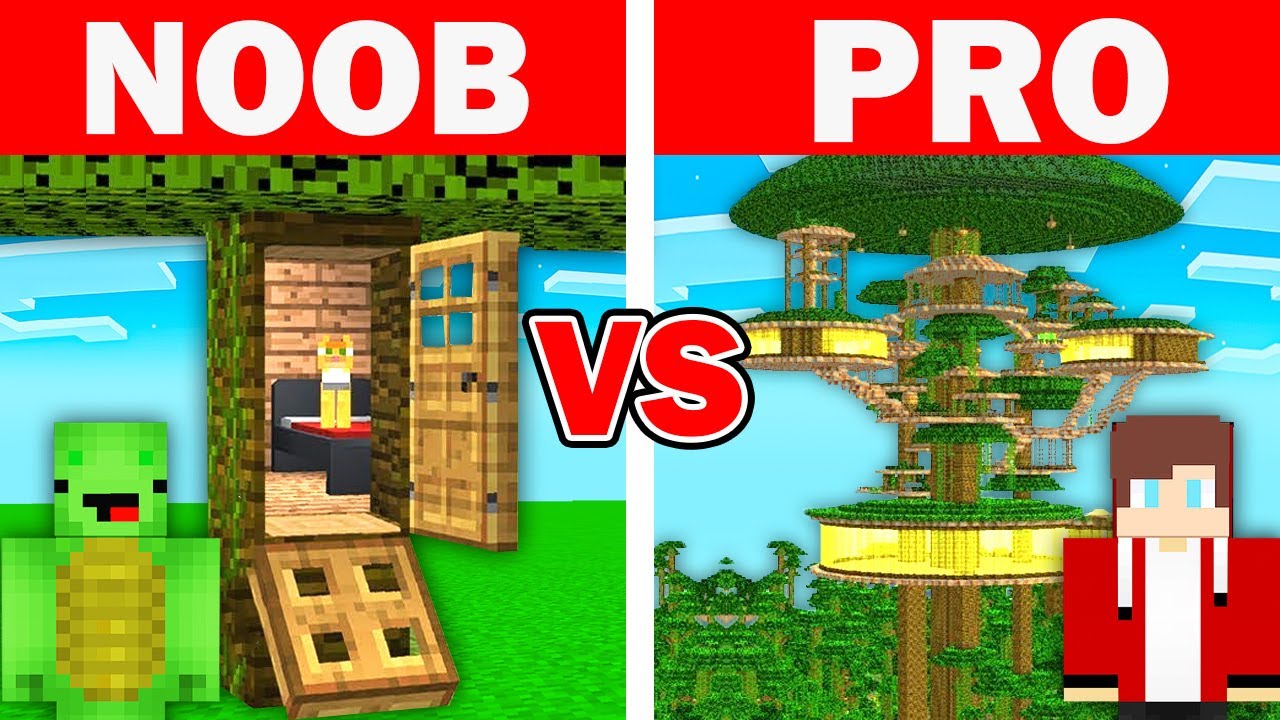 Mikey & JJ - NOOB vs PRO : Jungle Tree House Build Challenge in Minecraft - Maizen - BiliBili
