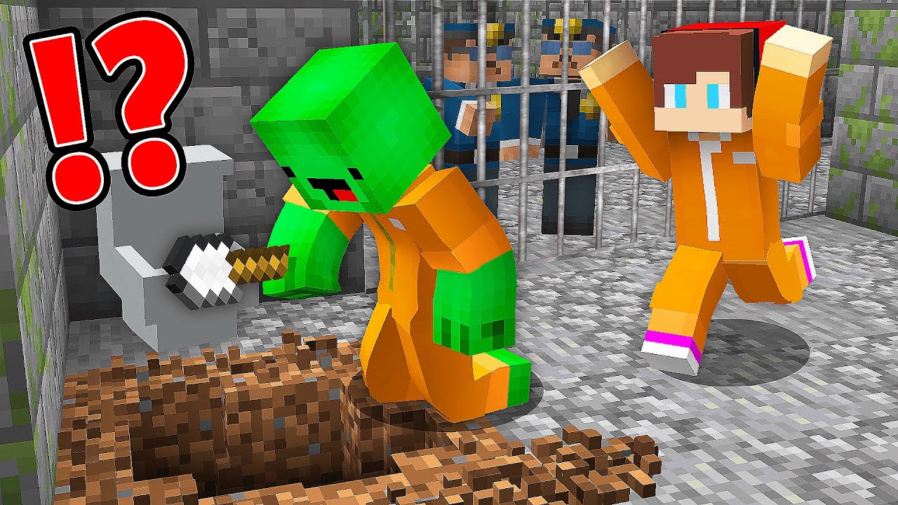 Mikey And JJ Escape Prison Through a Tunnel in Minecraft Jailbreak - Maizen - BiliBili