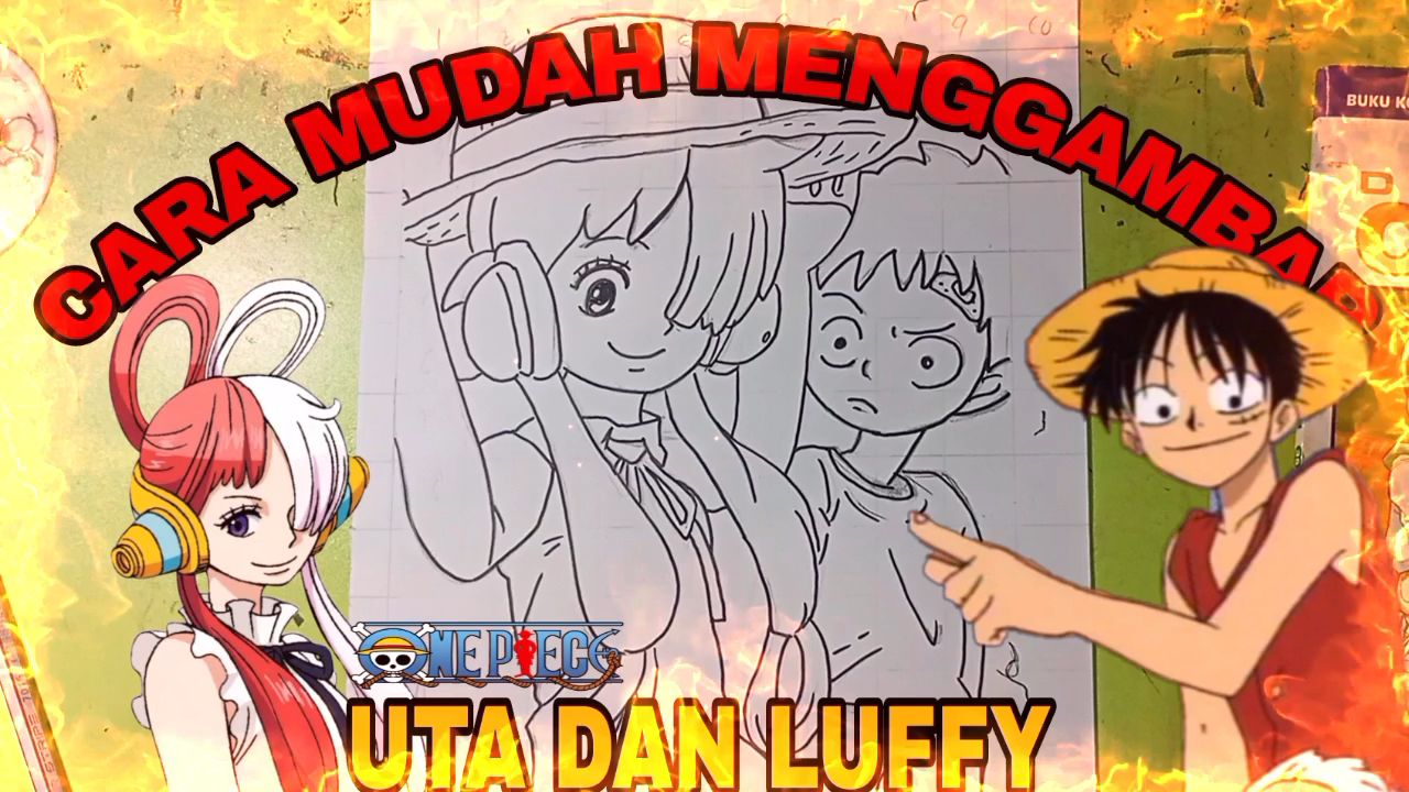 cara mudah menggambar anime one piece, Luffy dan uta - BiliBili