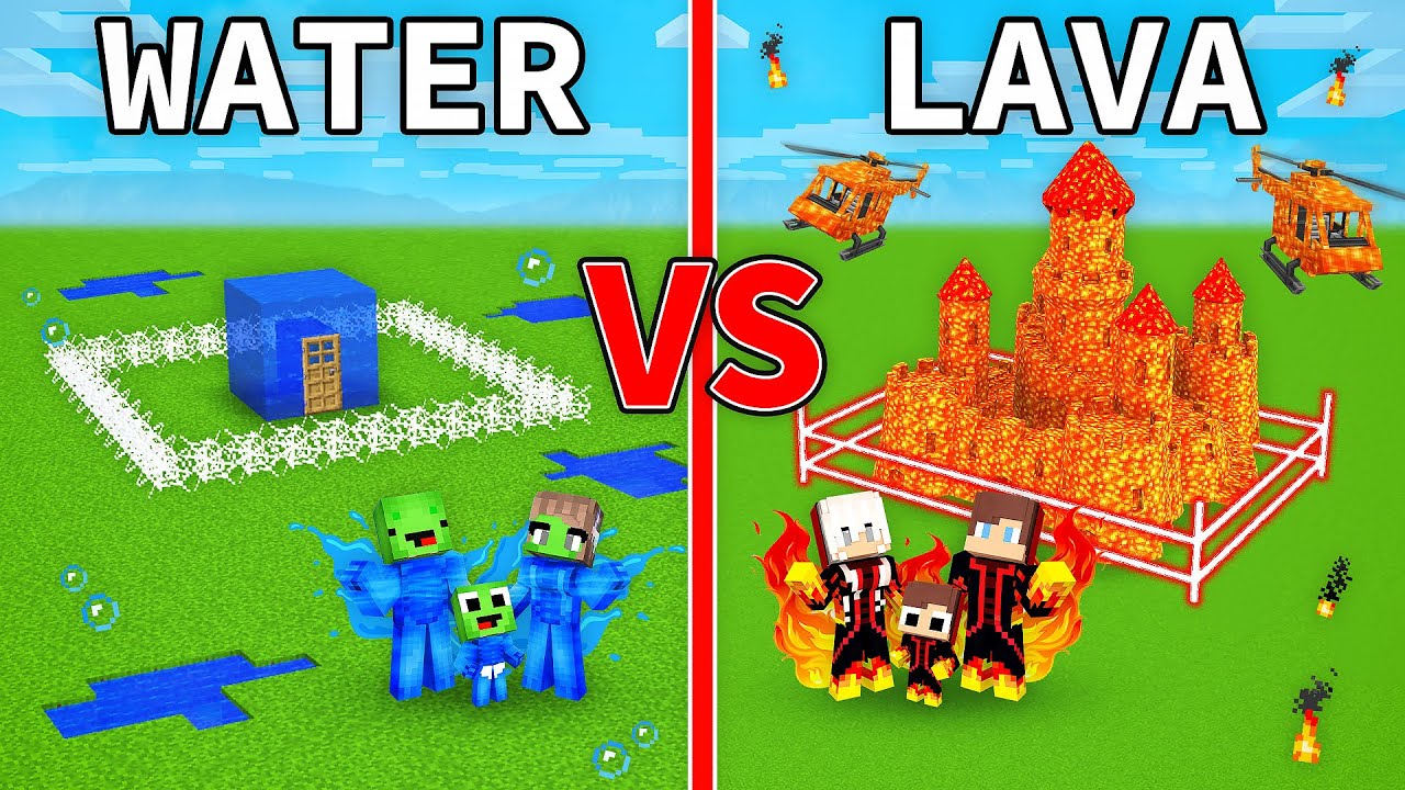 Mikey Family WATER vs JJ Family LAVA Security Base in Minecraft (Maizen ...