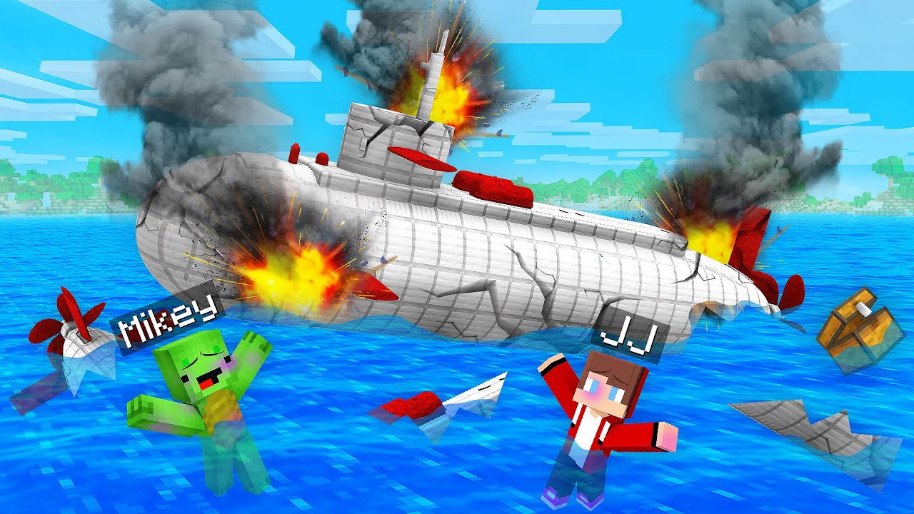 Mikey and JJ Survive The SUBMARINE CRASH in Minecraft (Maizen) - BiliBili