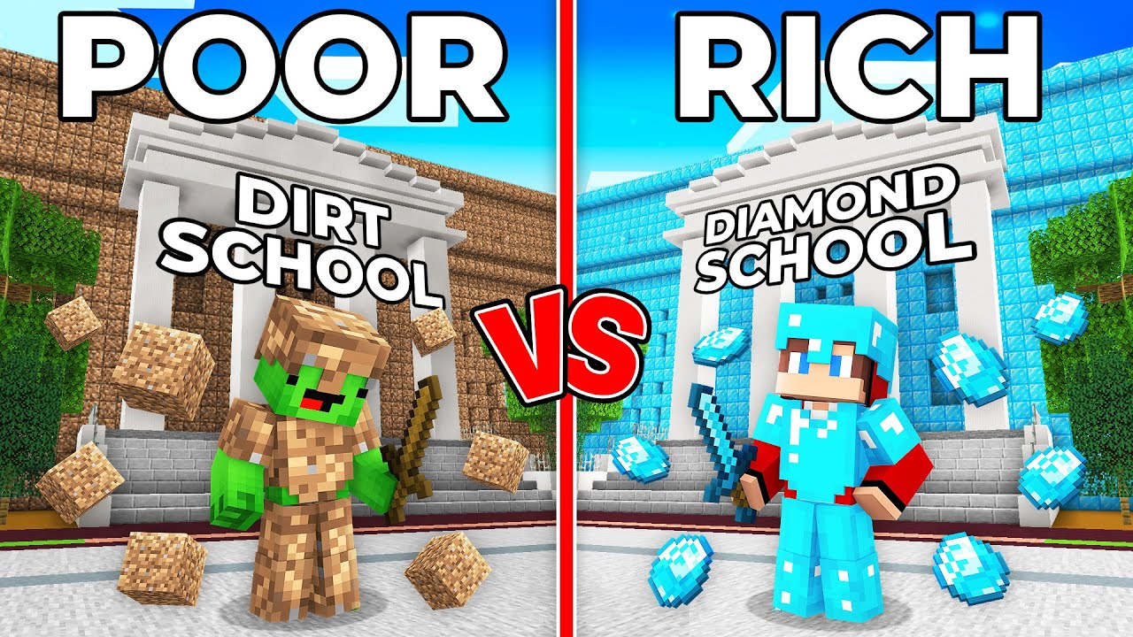 Mikey DIRT School vs JJ DIAMOND School in Minecraft (Maizen) - BiliBili